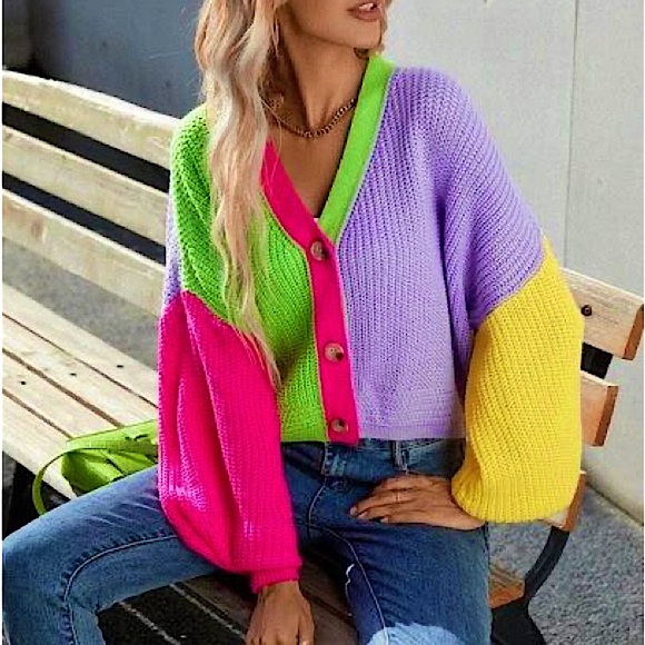BiBi | Sweaters | Bibi Color Block Colorful Cardigan Small See Video ...